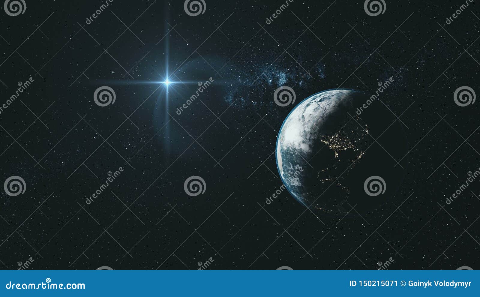 Earth Close Up Orbit Starry Deep Space Overview Stock Illustration ...