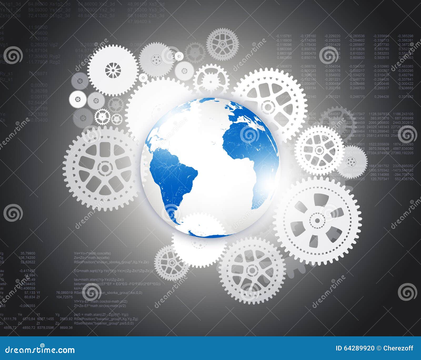 Earth with cog wheels stock illustration. Illustration of detail - 64289920