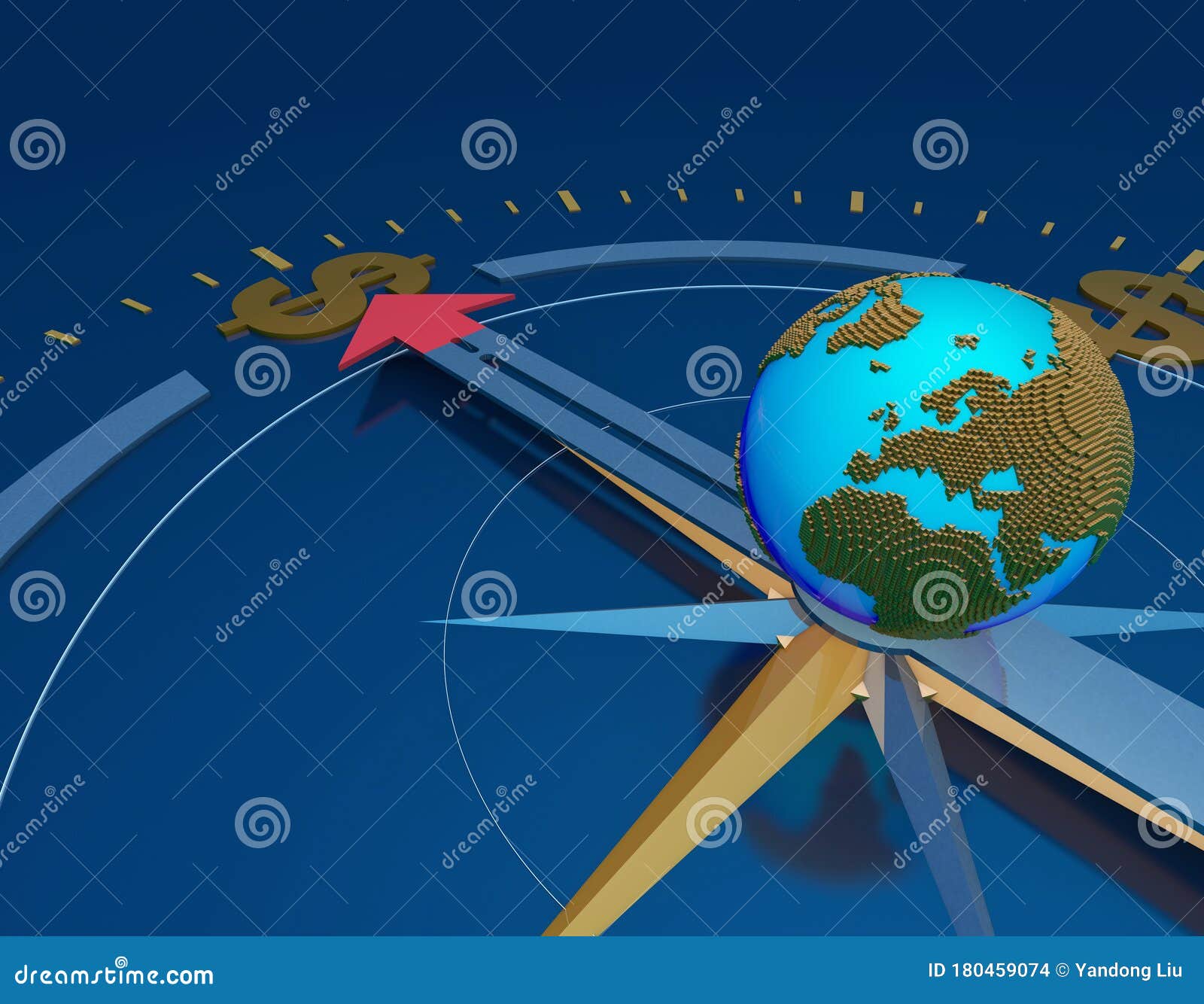 Earth and Compass Dollar Currency Symbol, Global Economic Development ...