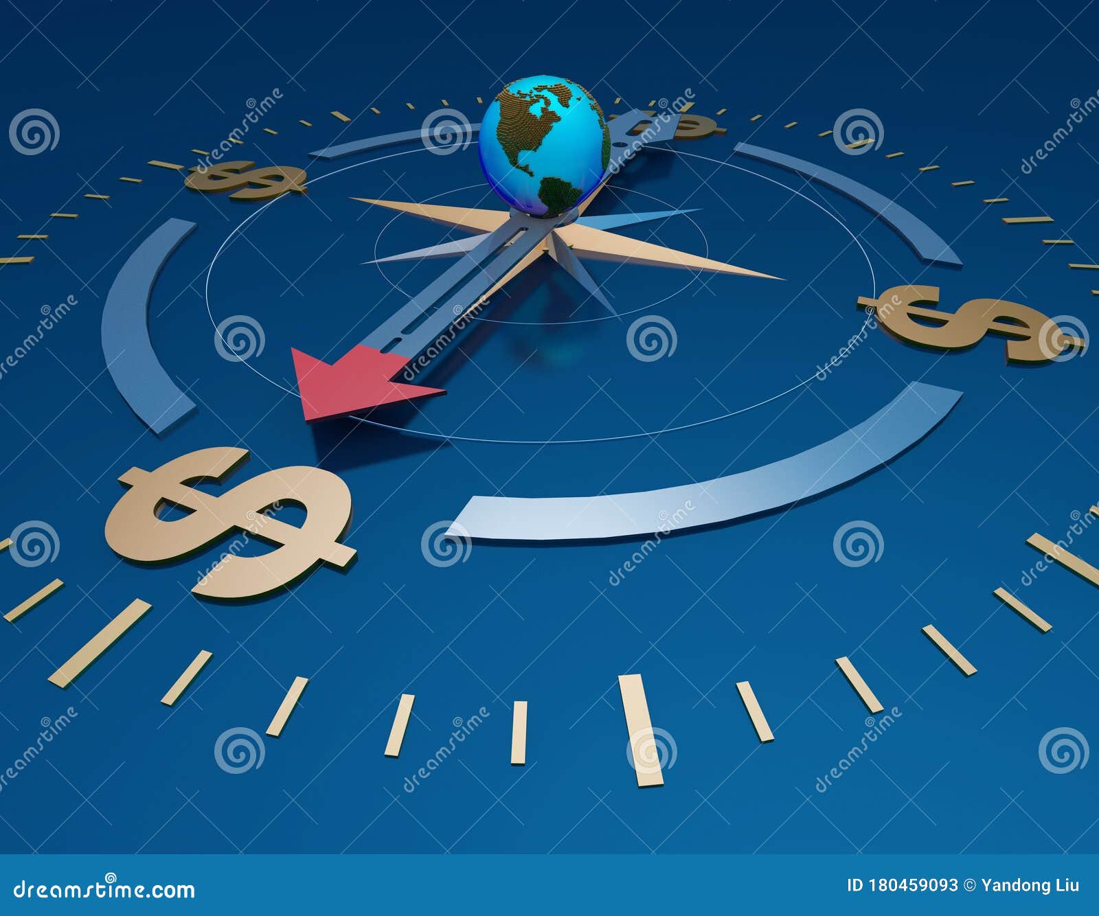 Earth and Compass Dollar Currency Symbol, Global Economic Development ...