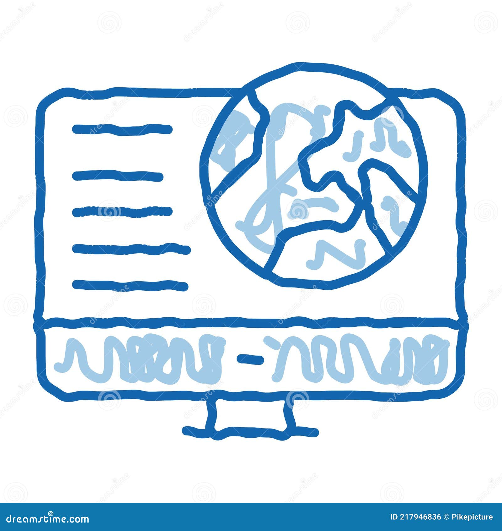 Earth on Computer Screen Doodle Icon Hand Drawn Illustration Stock ...
