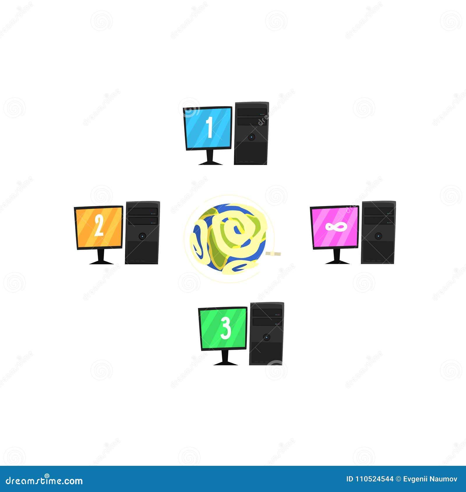 Earth and Computer Servers, Network and Data Exchange Concept Vector ...