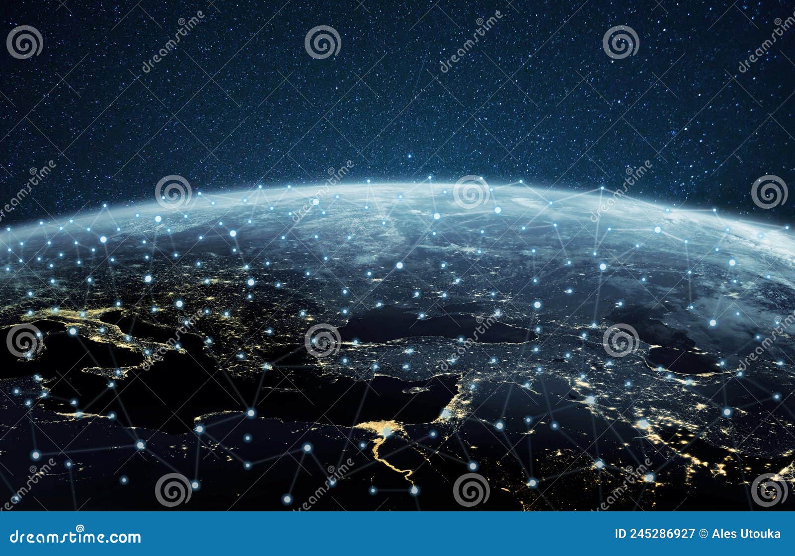 Earth Connect Concept, View from Space. Global Network Modern Creative ...