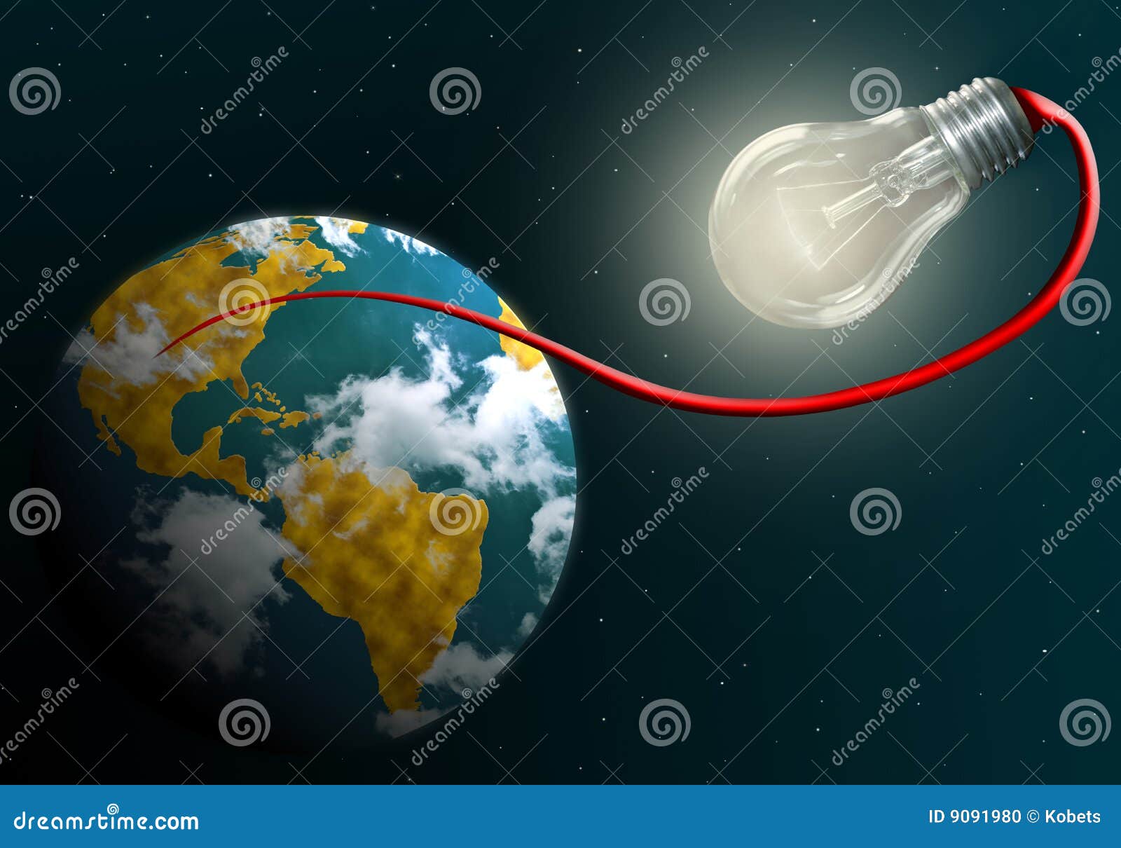 Earth Connected To Shining Electric Lamp Stock Illustration ...