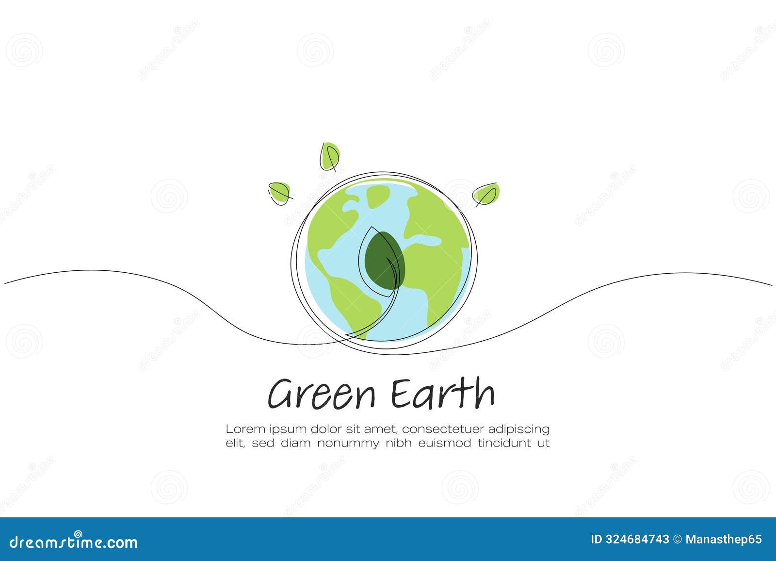 Earth. Continuous Line Art Drawing. Green Leaf on the Earth. Ecology ...