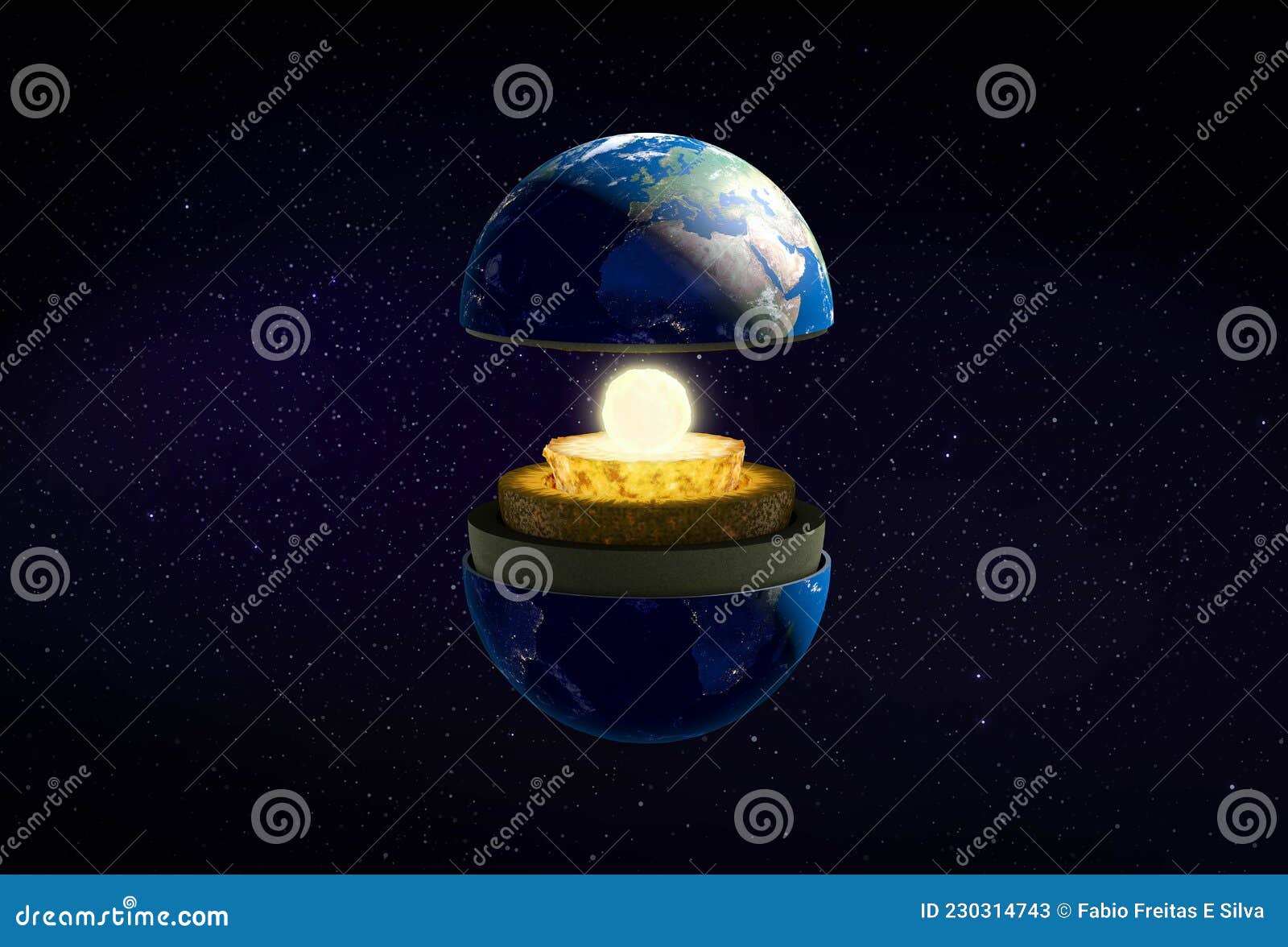 Earth Core Structure with Geological Layers. 3d Rendering. Stock ...