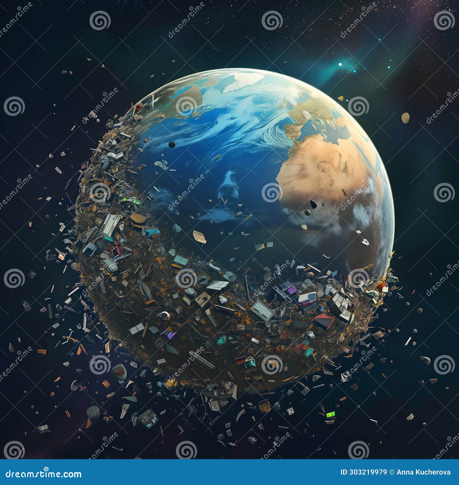 Earth Covered with Trash and Surrounded by Debris, Highlighting the ...