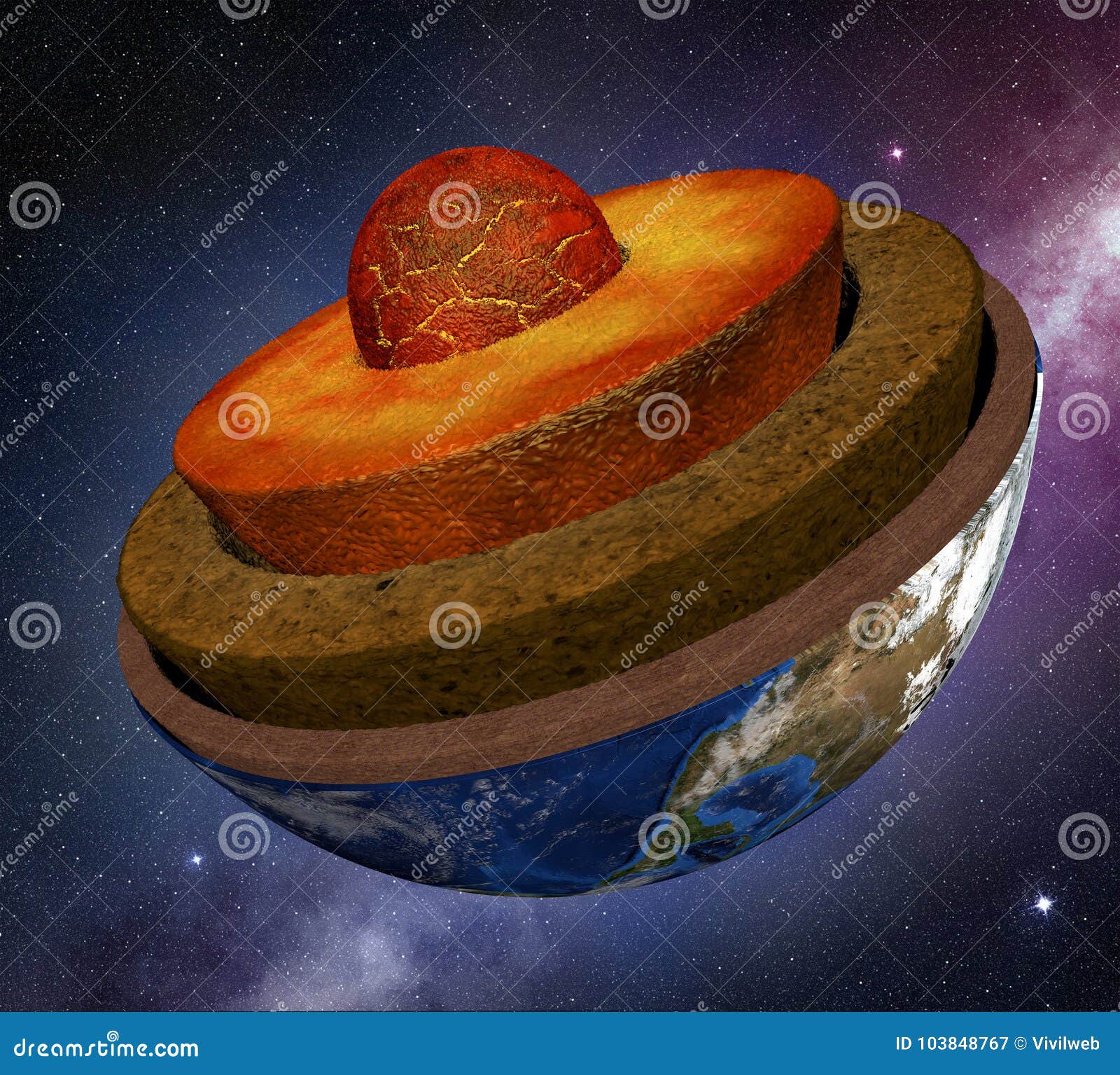 Earth Cross Section in the Space Stock Illustration - Illustration of ...