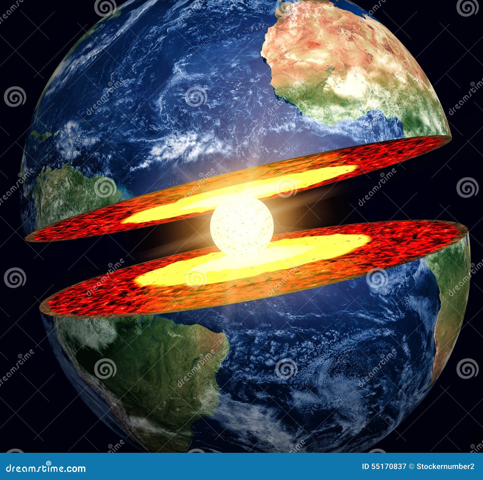 Earth Cut-away with Visible Iron Core Stock Illustration - Illustration ...