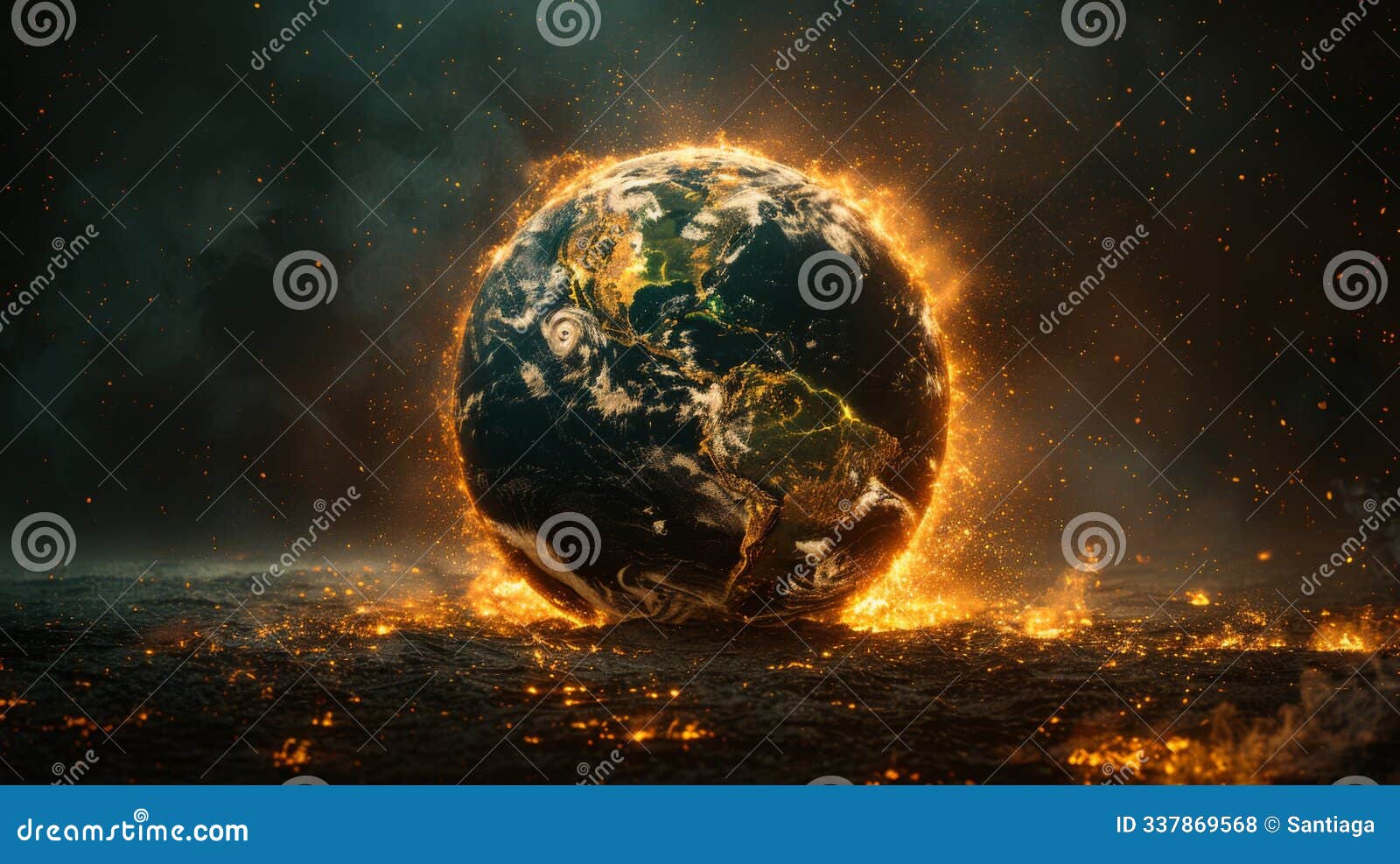 Earth in Danger. Earth Engulfed in Flames or Covered in Pollution Stock ...