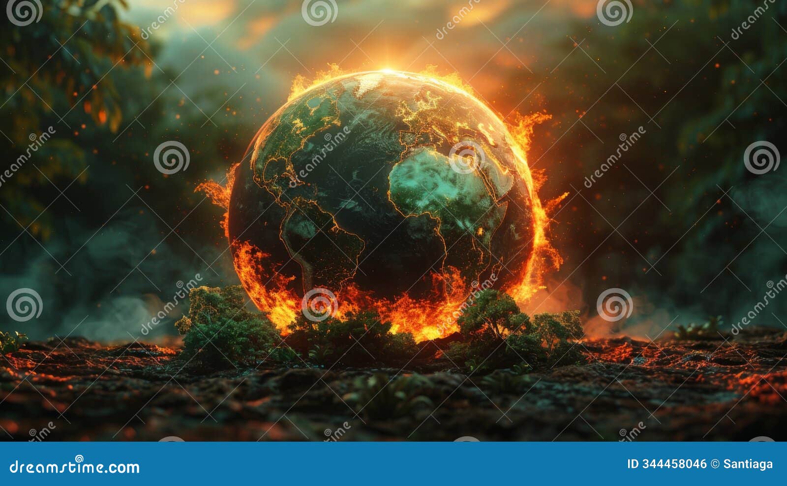 Earth in Danger. Earth Engulfed in Flames or Covered in Pollution Stock ...