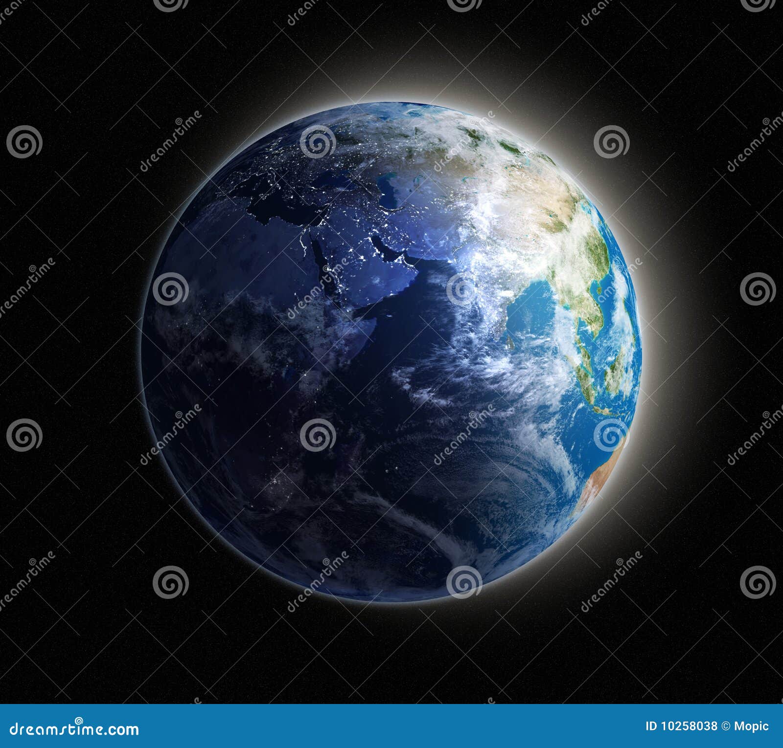 Earth at dawn stock illustration. Illustration of atmosphere - 10258038
