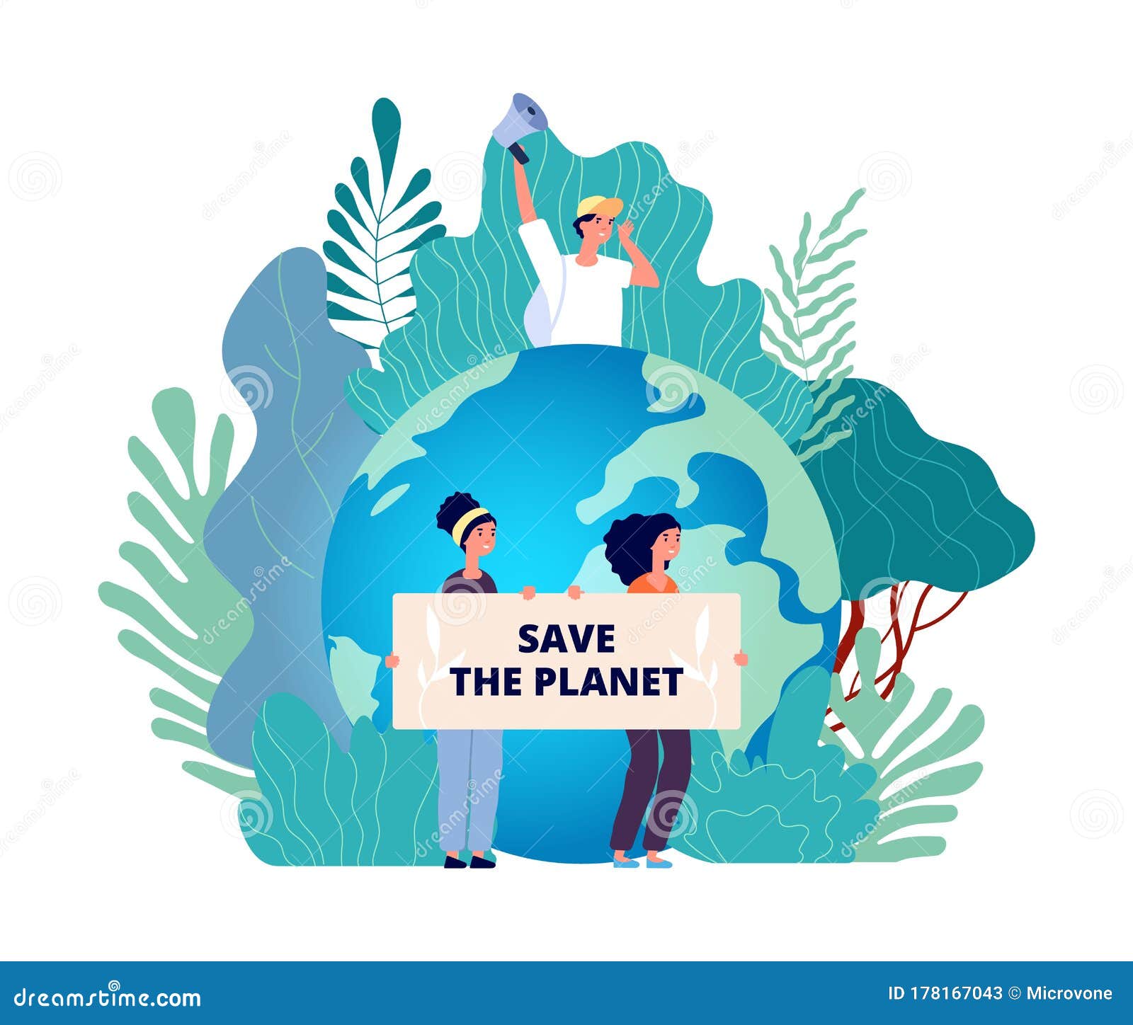 Earth Day Concept Save Planet Group With Posters Nature
