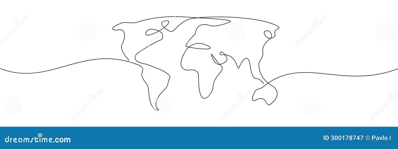 World Map Continuous Line Drawing. Hand Drawn Simple Stylized ...
