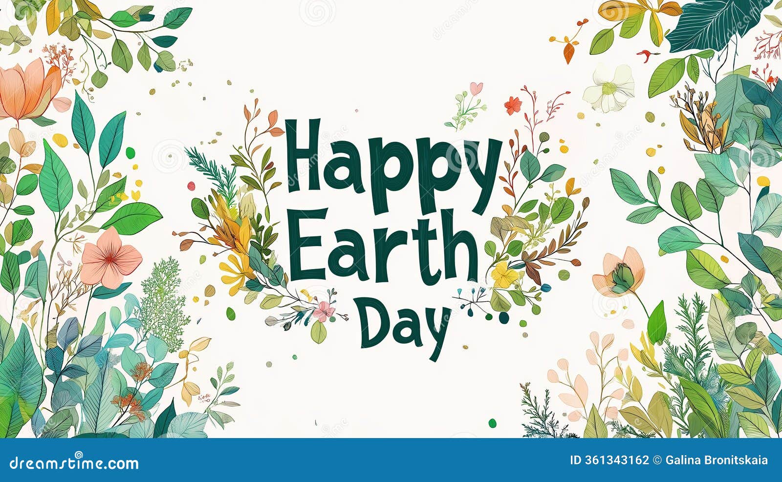 Earth Day Greeting in Flowing Calligraphy with Leaf Border Stock ...