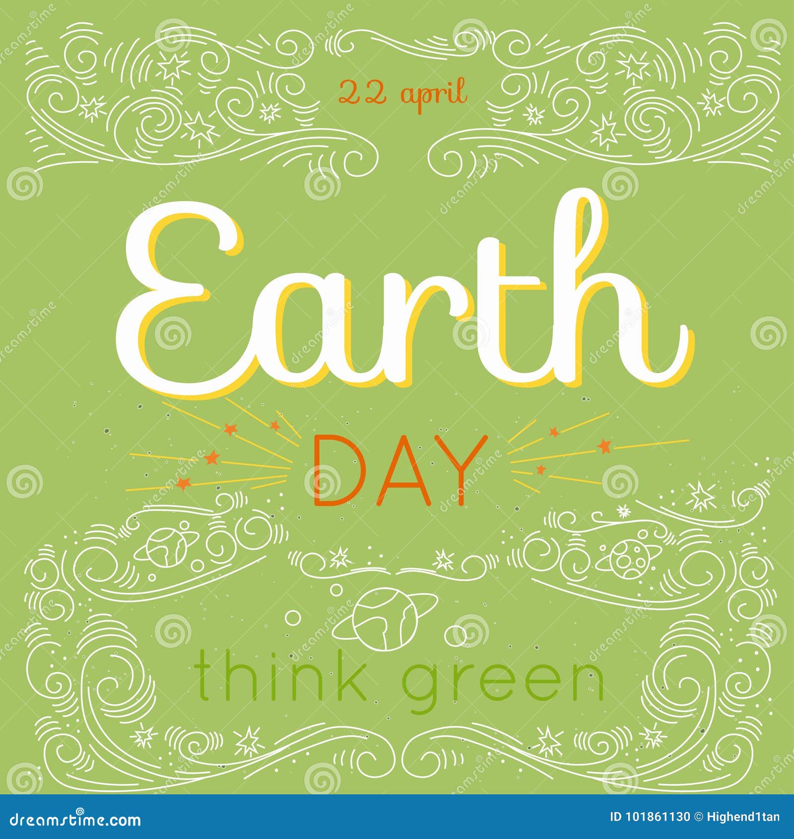 Earth Day Hand Drawn Lettering Card, Modern Linear Style Stock de ...