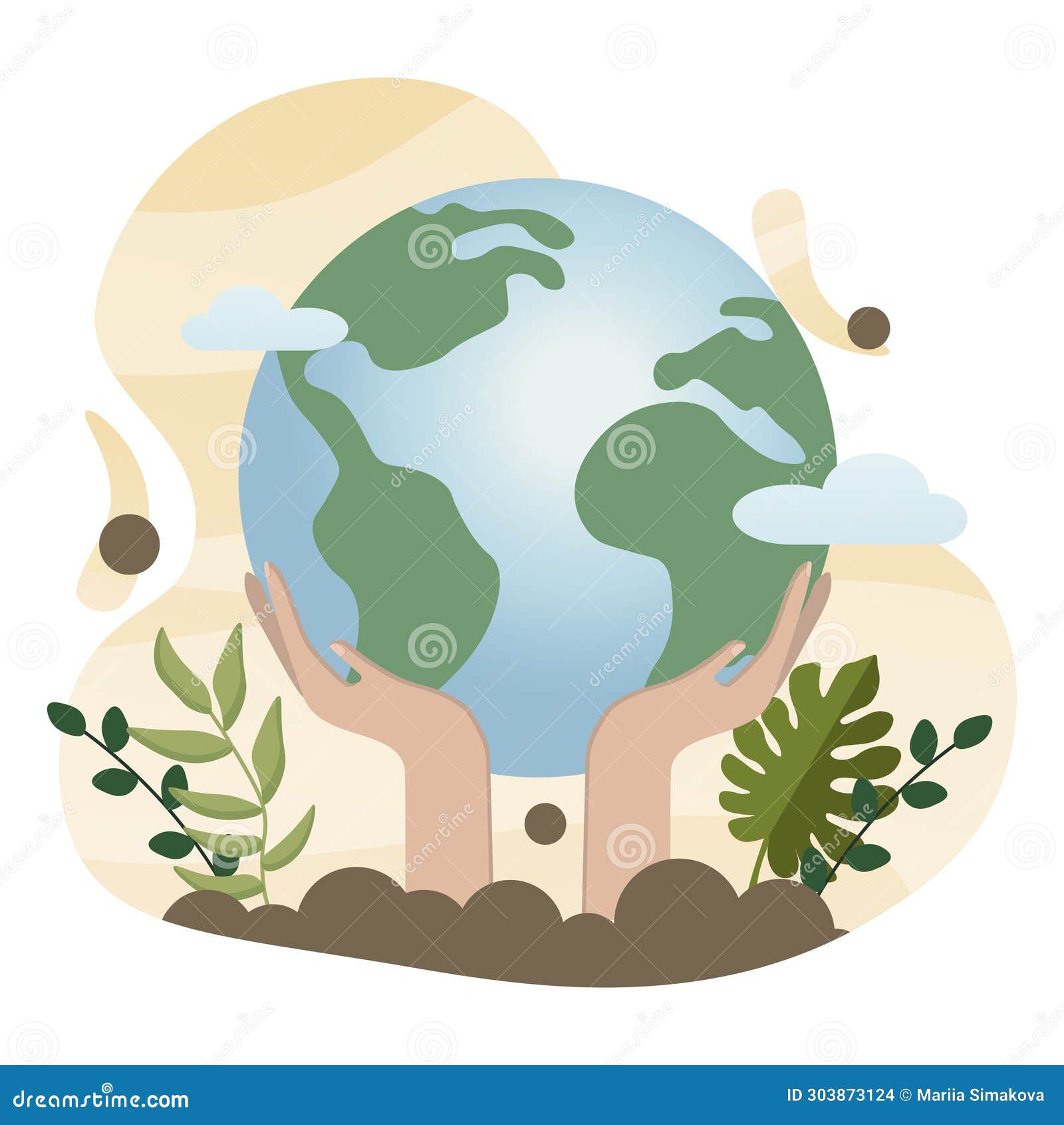Earth Day Illustration. Earth, Hands, Plant. Editable Vector Graphic ...