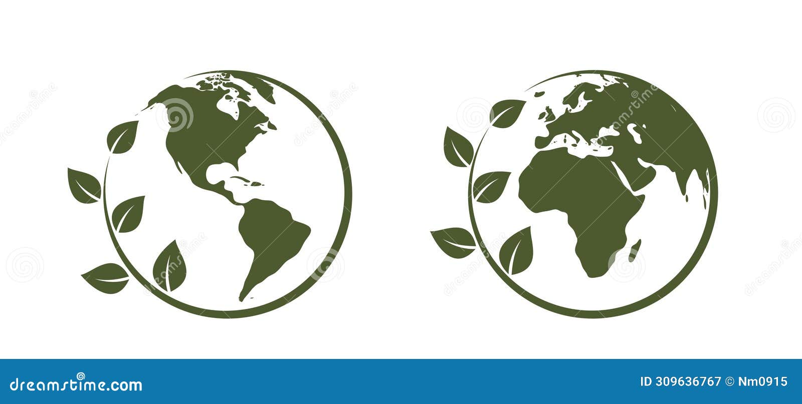 Earth Day Illustrations. Eco Globe Icon. Western and Eastern ...