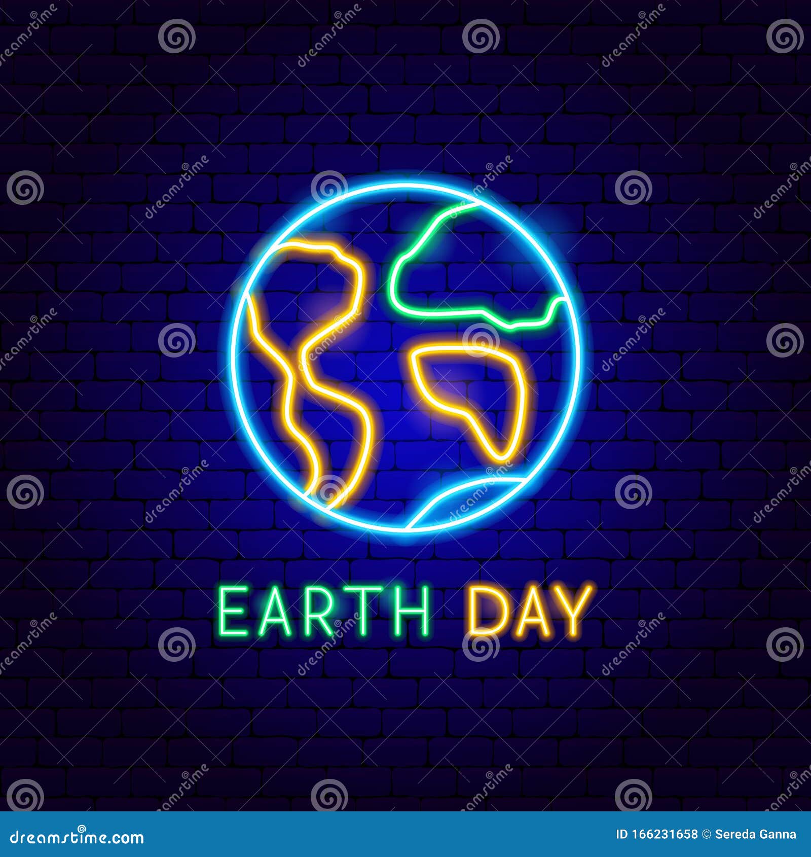 Earth Day Neon Label stock vector. Illustration of glow - 166231658