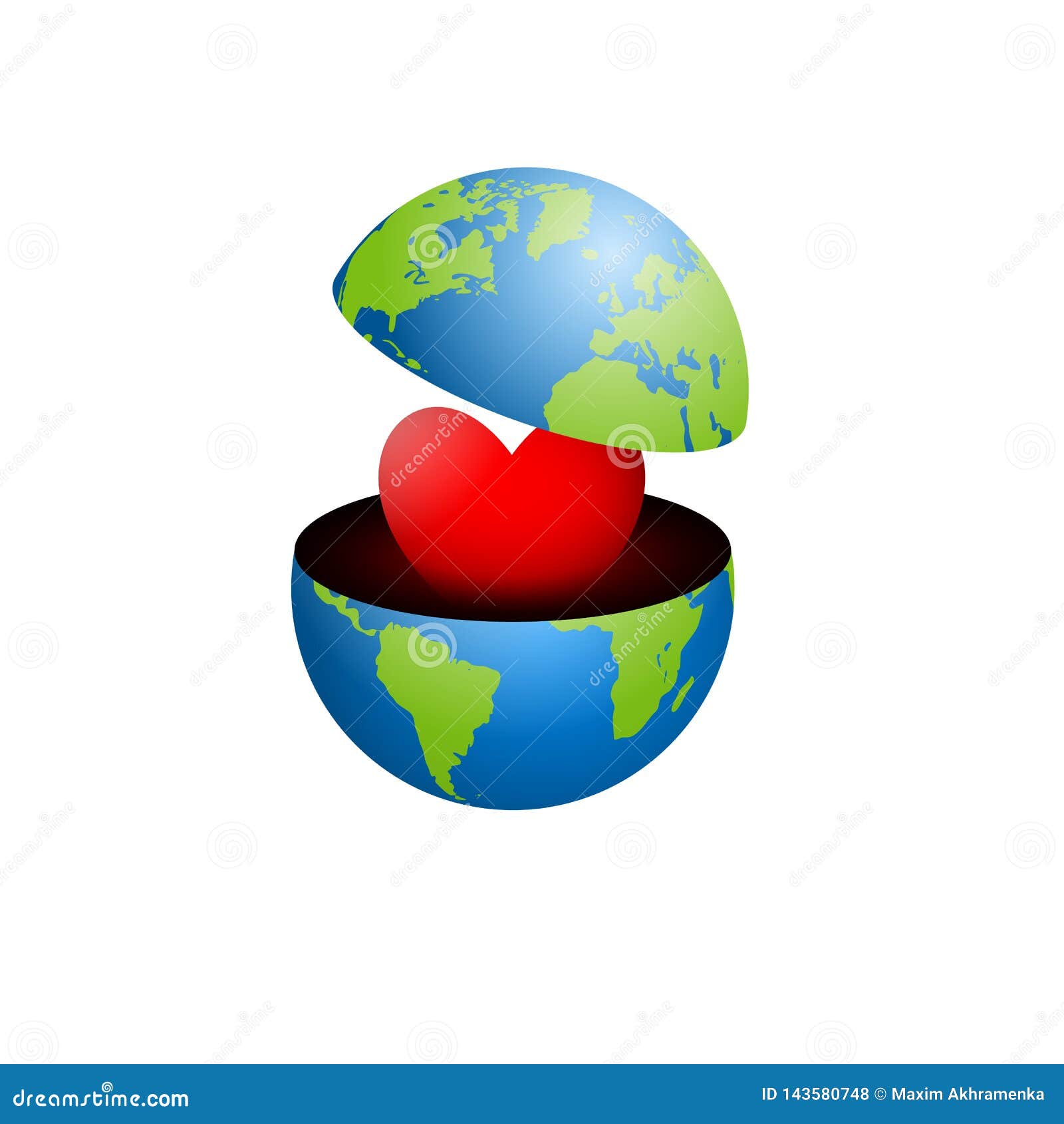 Earth Day. Earth Opens in Two Halves Showing the Heart Inside Stock ...