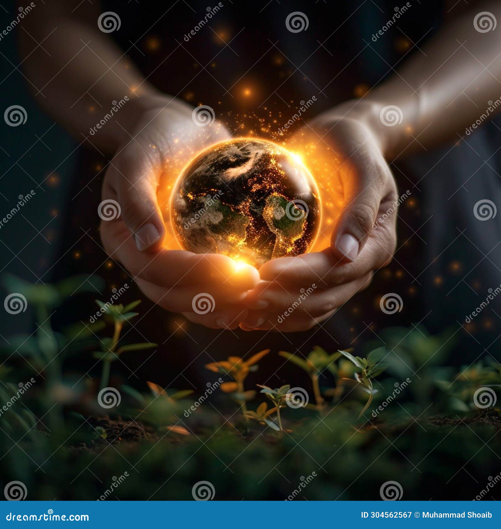 Earth Day Reflection Hands Present Globe, Symbolizing Energy ...