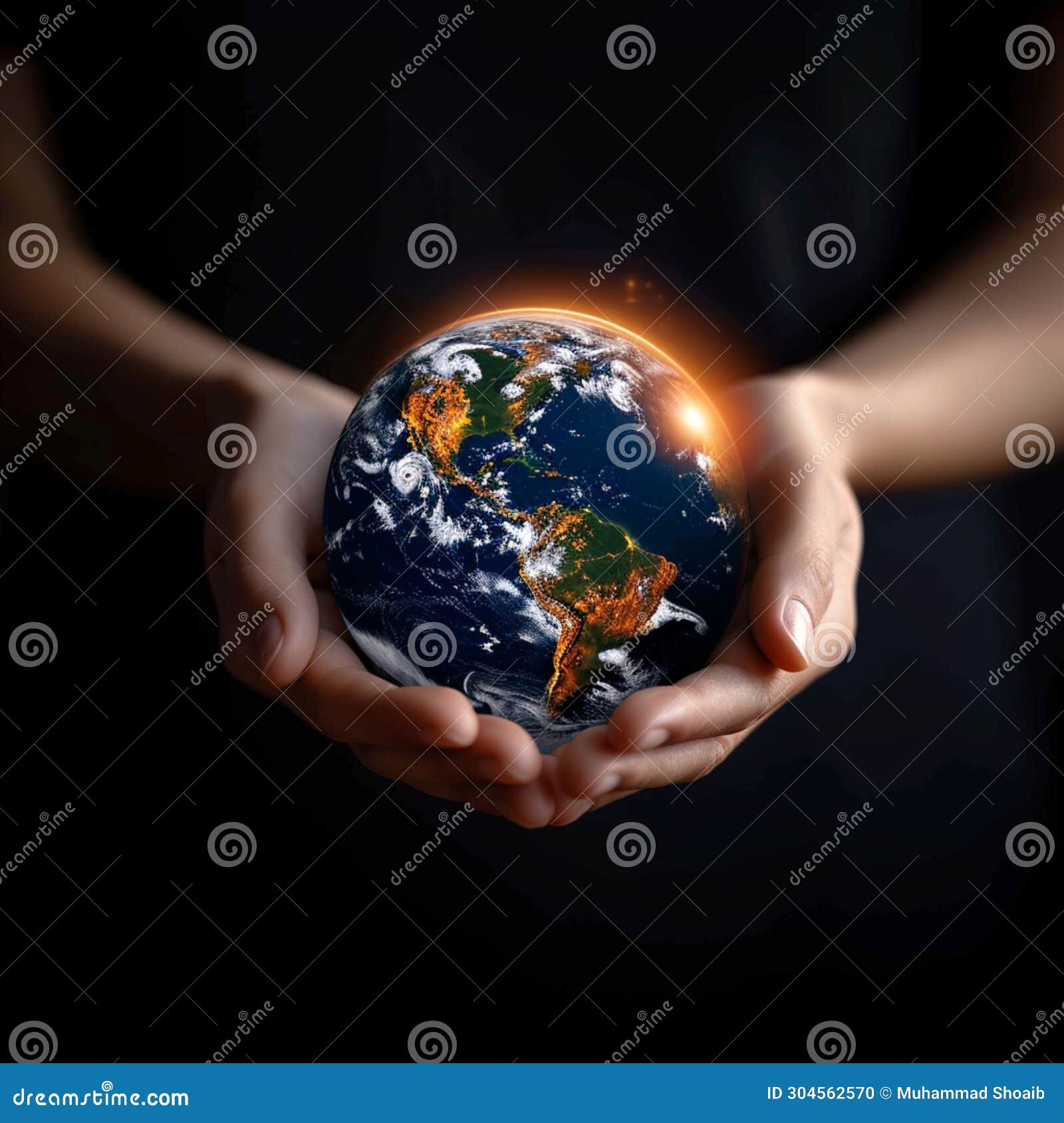Earth Day Reflection Hands Present Globe, Symbolizing Energy ...