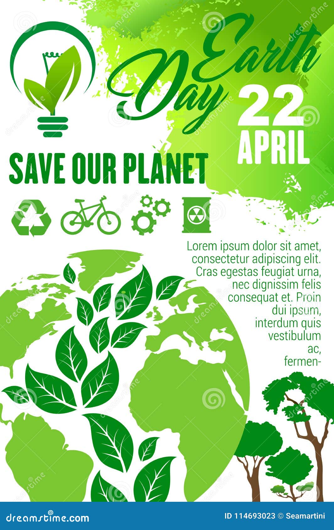 Earth Day And Save Planet Poster For Eco Concept Stock Vector