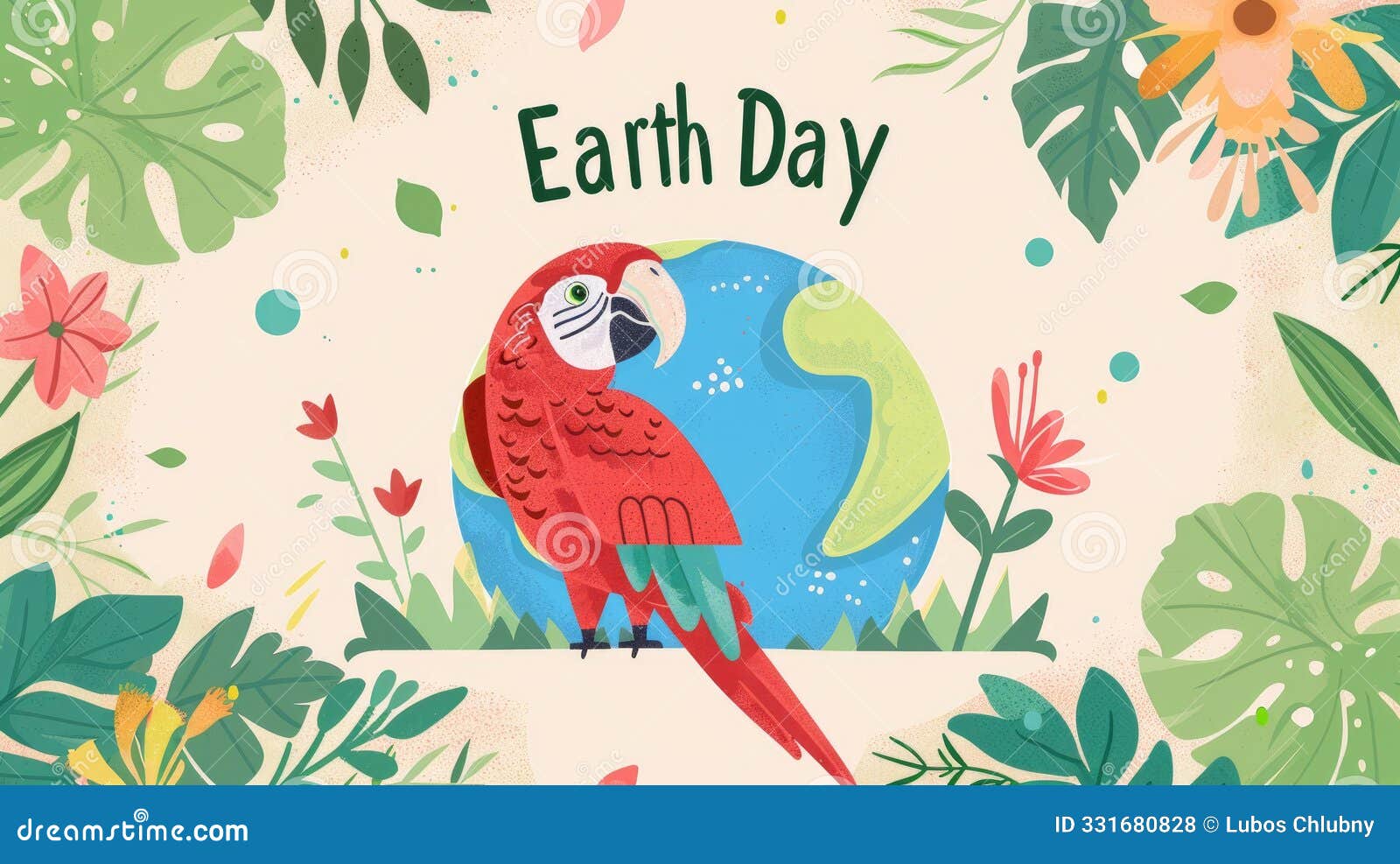 Earth Day Themed Illustration Featuring Birds and Floral Elements Stock ...