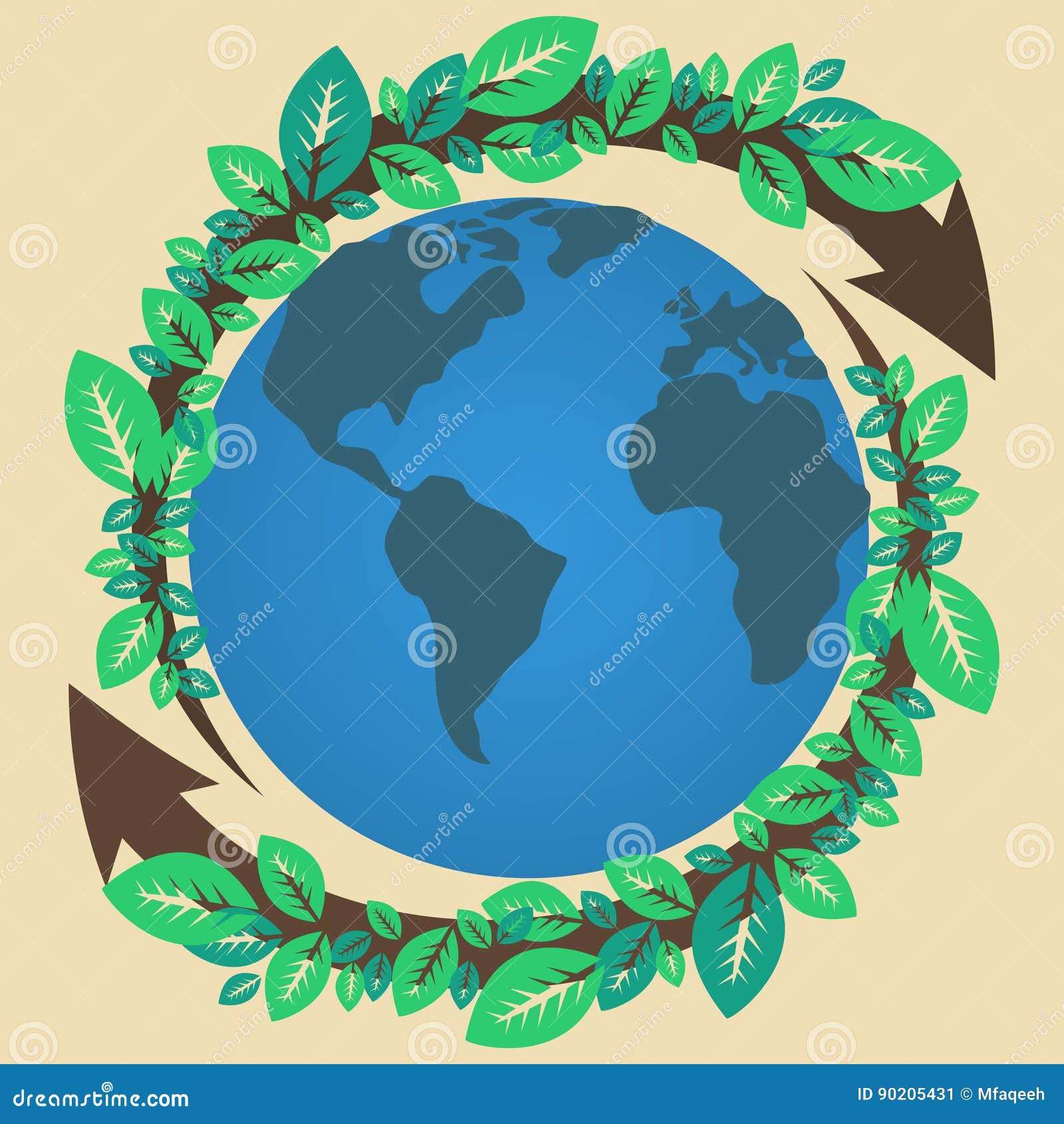 Flat Style Two Spinning Arrows with Leaves Earth Illustration Stock ...