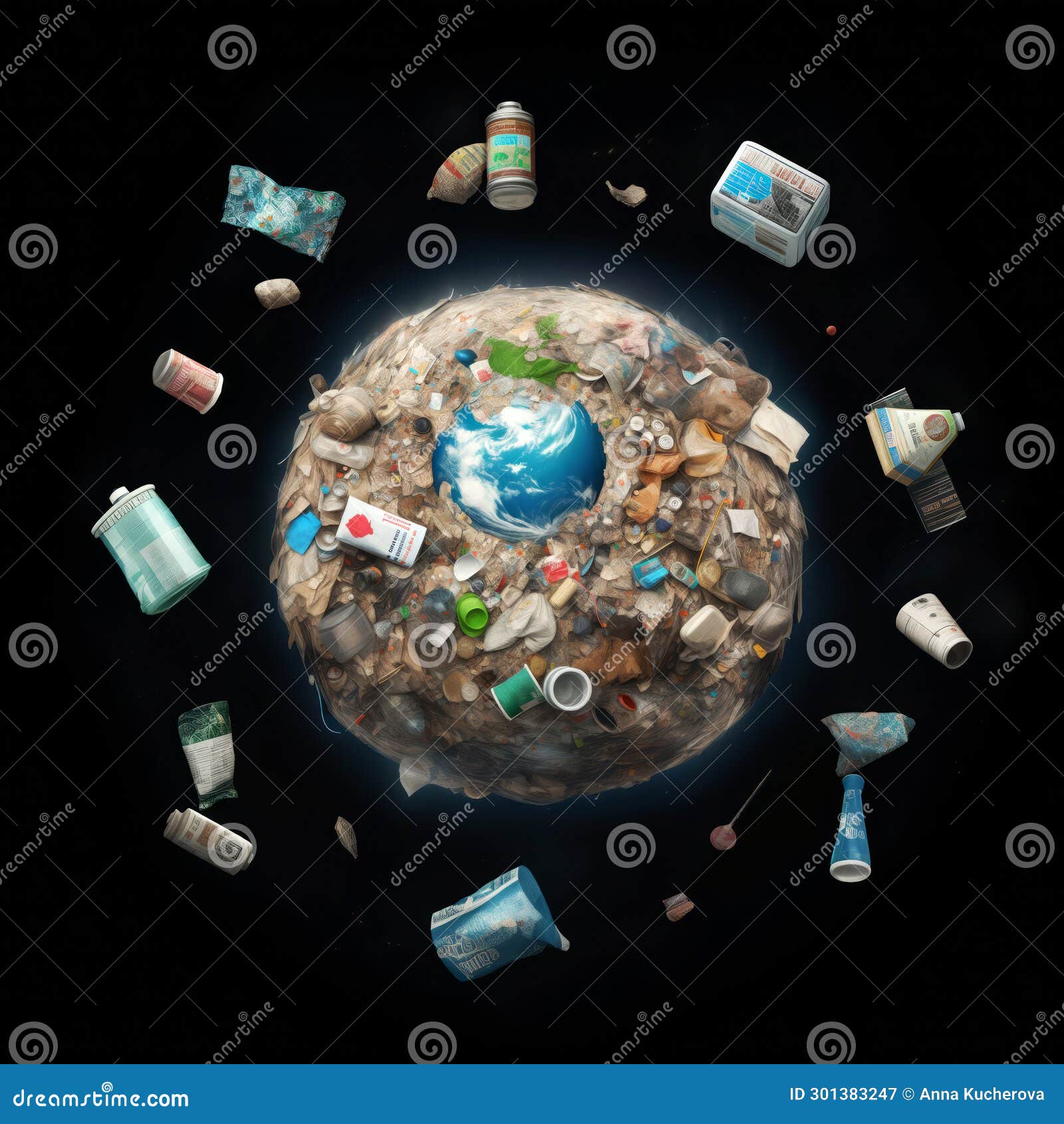 Earth Densely Covered in Garbage, with Various Types of Waste Floating ...