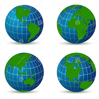Earth from Different Angles Map with Shadow Stock Vector - Illustration ...