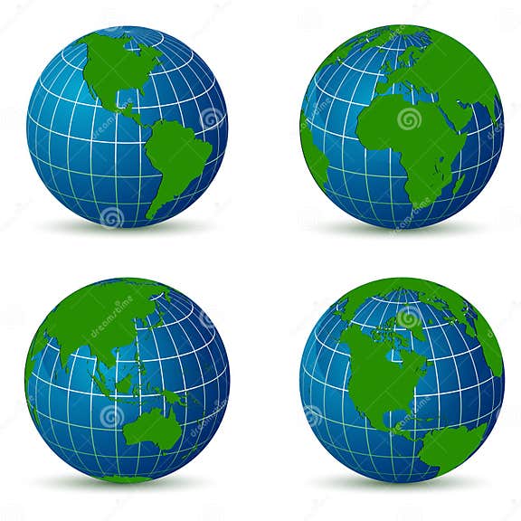 Earth from Different Angles Map with Shadow Stock Vector - Illustration ...