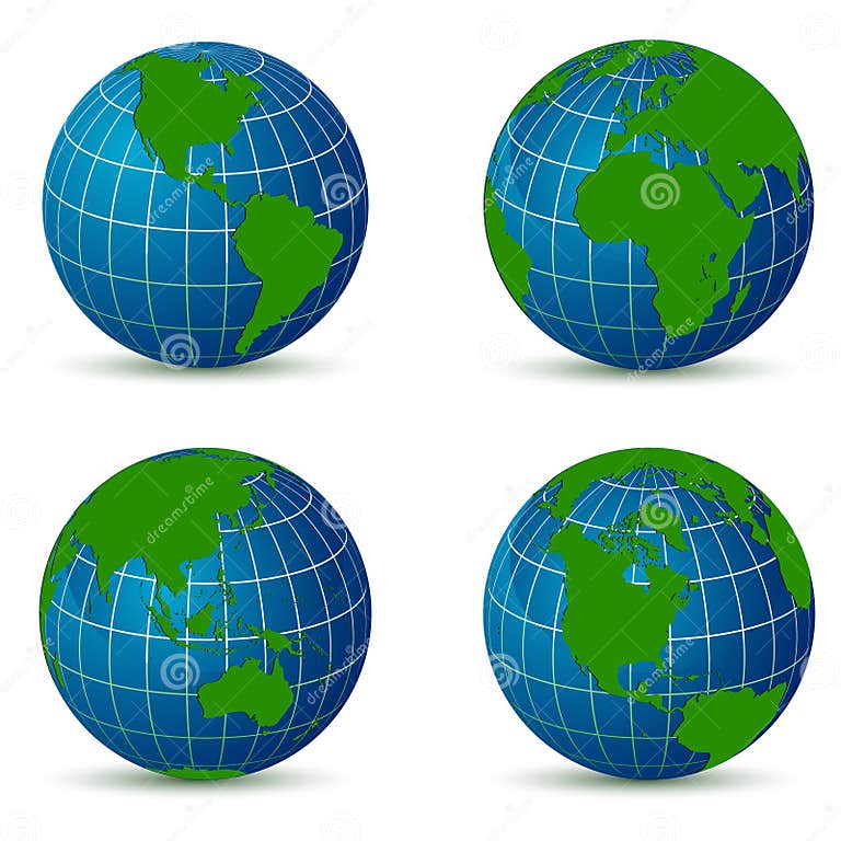 Earth from Different Angles Map with Shadow Stock Vector - Illustration ...