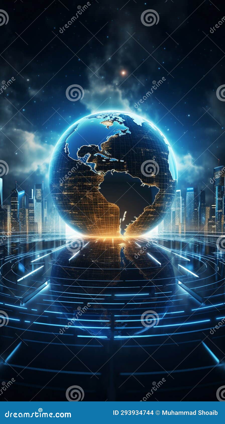 Earth in a Digital Realm, Surrounded by a Mesmerizing Cyberspace ...