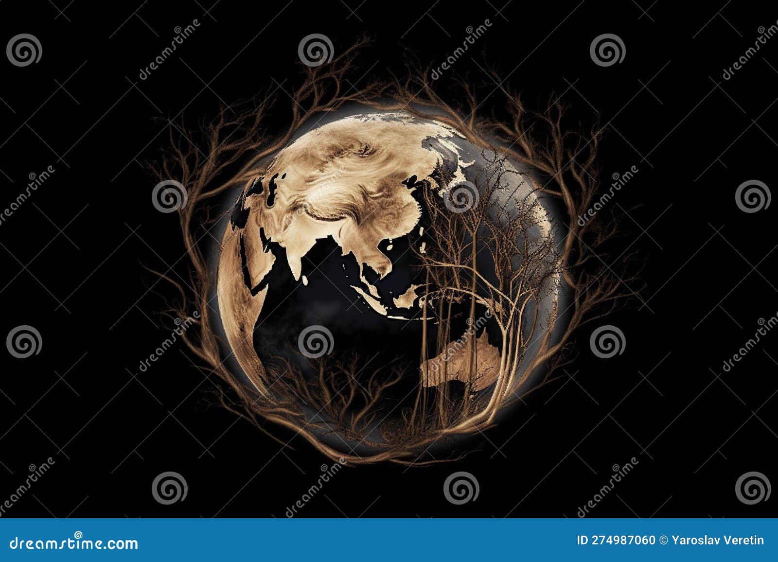 Earth Distorted by Withered Branches. Protect Environment Concept ...