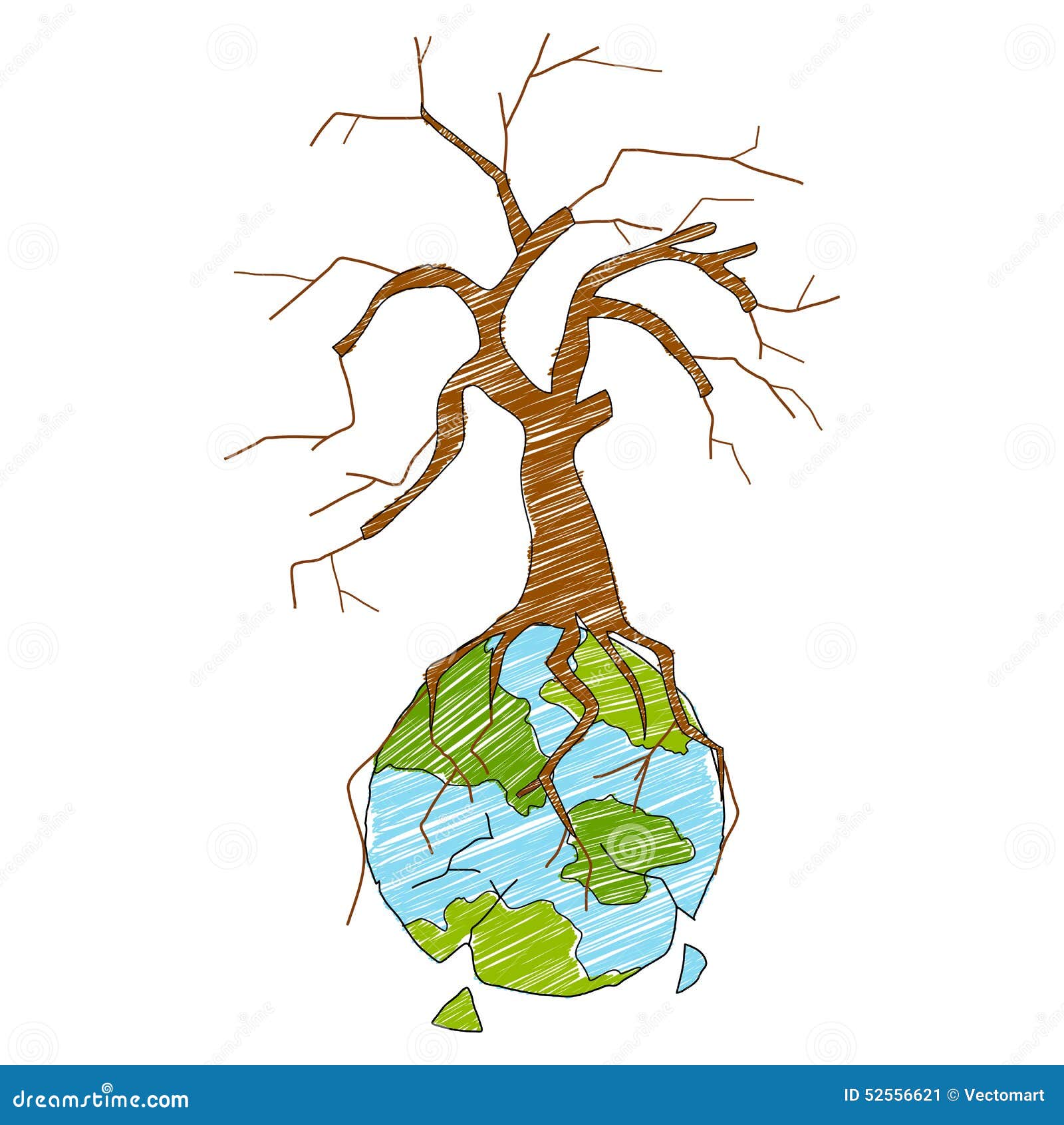 Earth with Dry Tree Showing Destruction Stock Vector - Illustration of ...