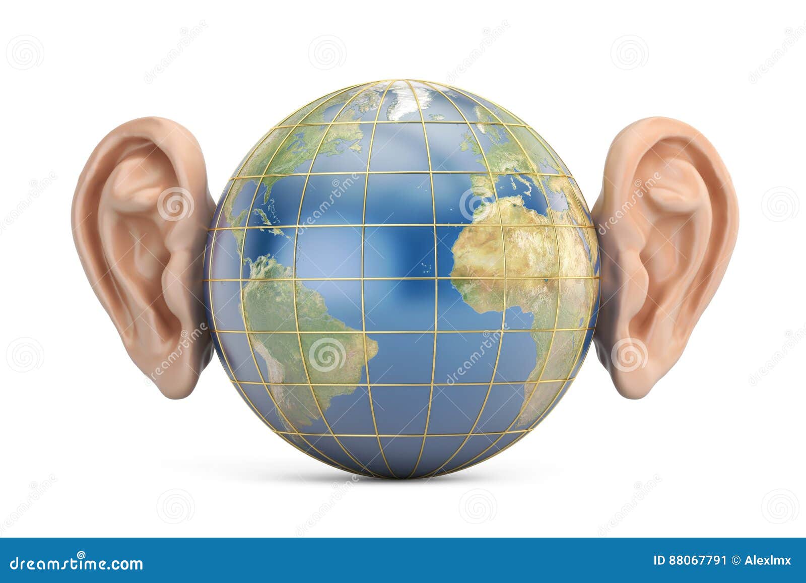 Earth with ears, 3D stock illustration. Illustration of search - 88067791
