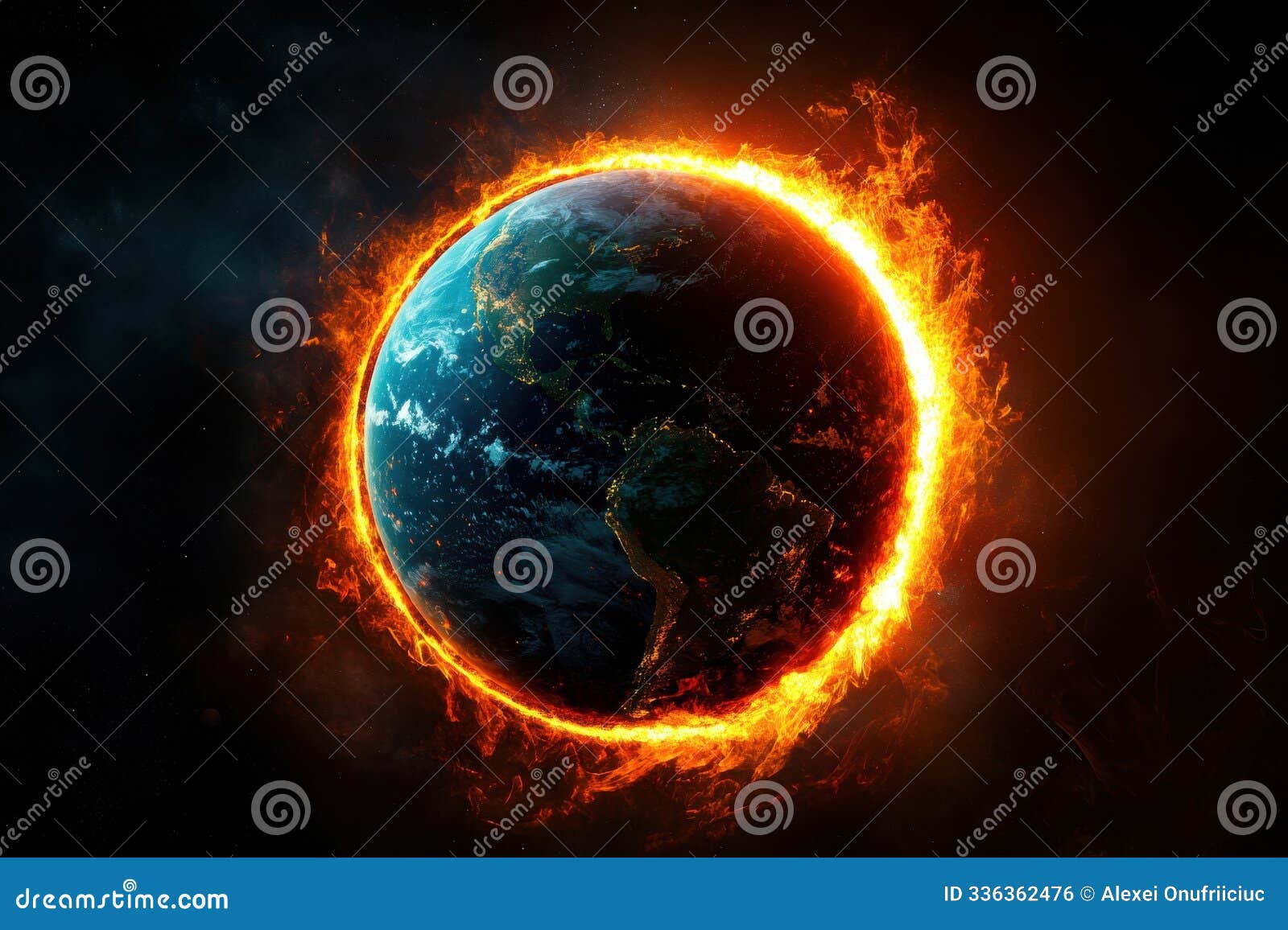 The Planet Earth is Completely Surrounded by a Ring of Fire Stock Photo ...