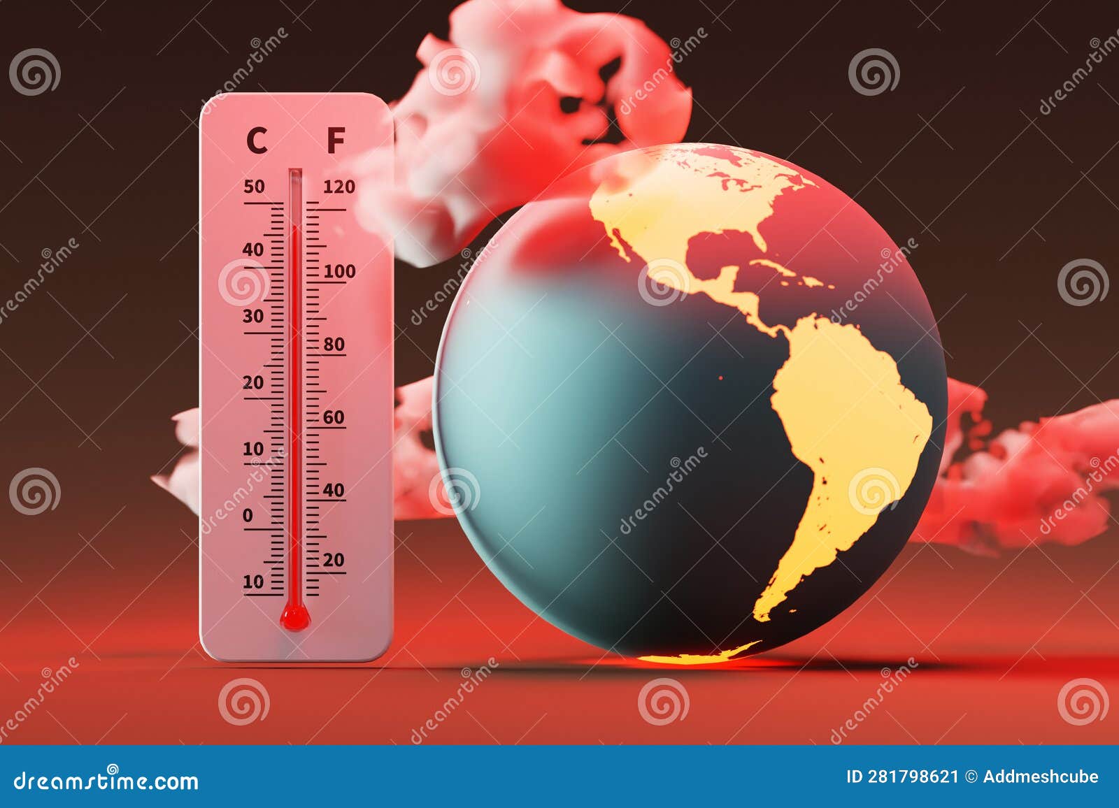 Earth Experiencing Extreme High Temperatures and a Thermometer Showing ...