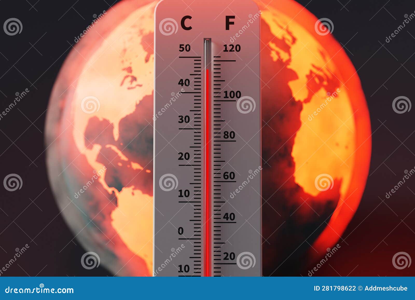 Earth Experiencing Extreme High Temperatures And A Thermometer Showing ...