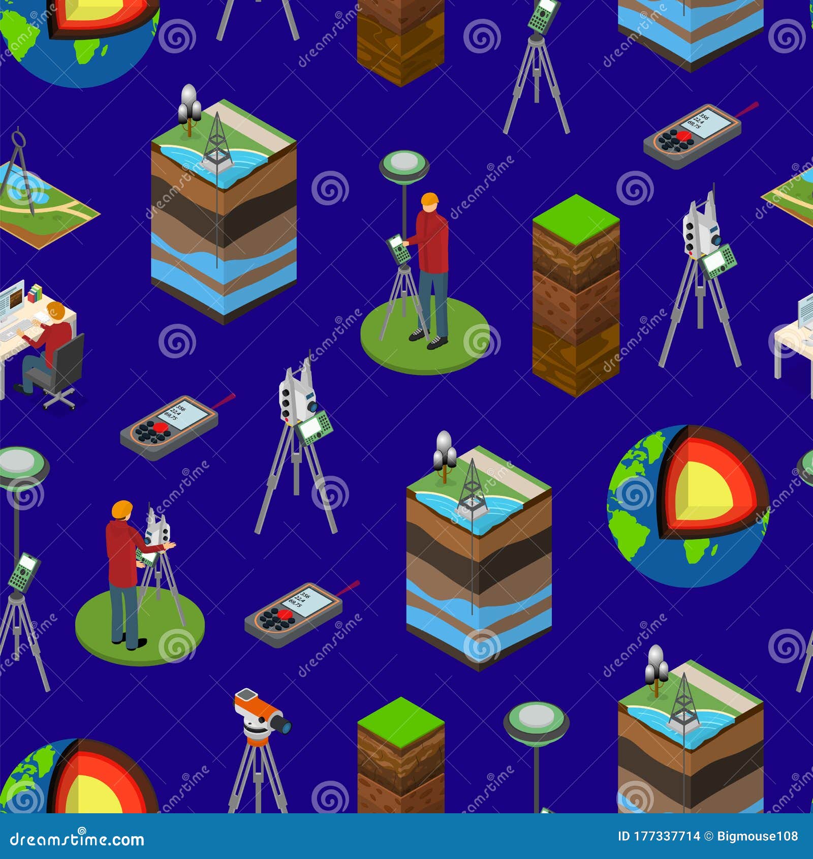 Earth Exploration Concept Seamless Pattern Background 3d Isometric View ...