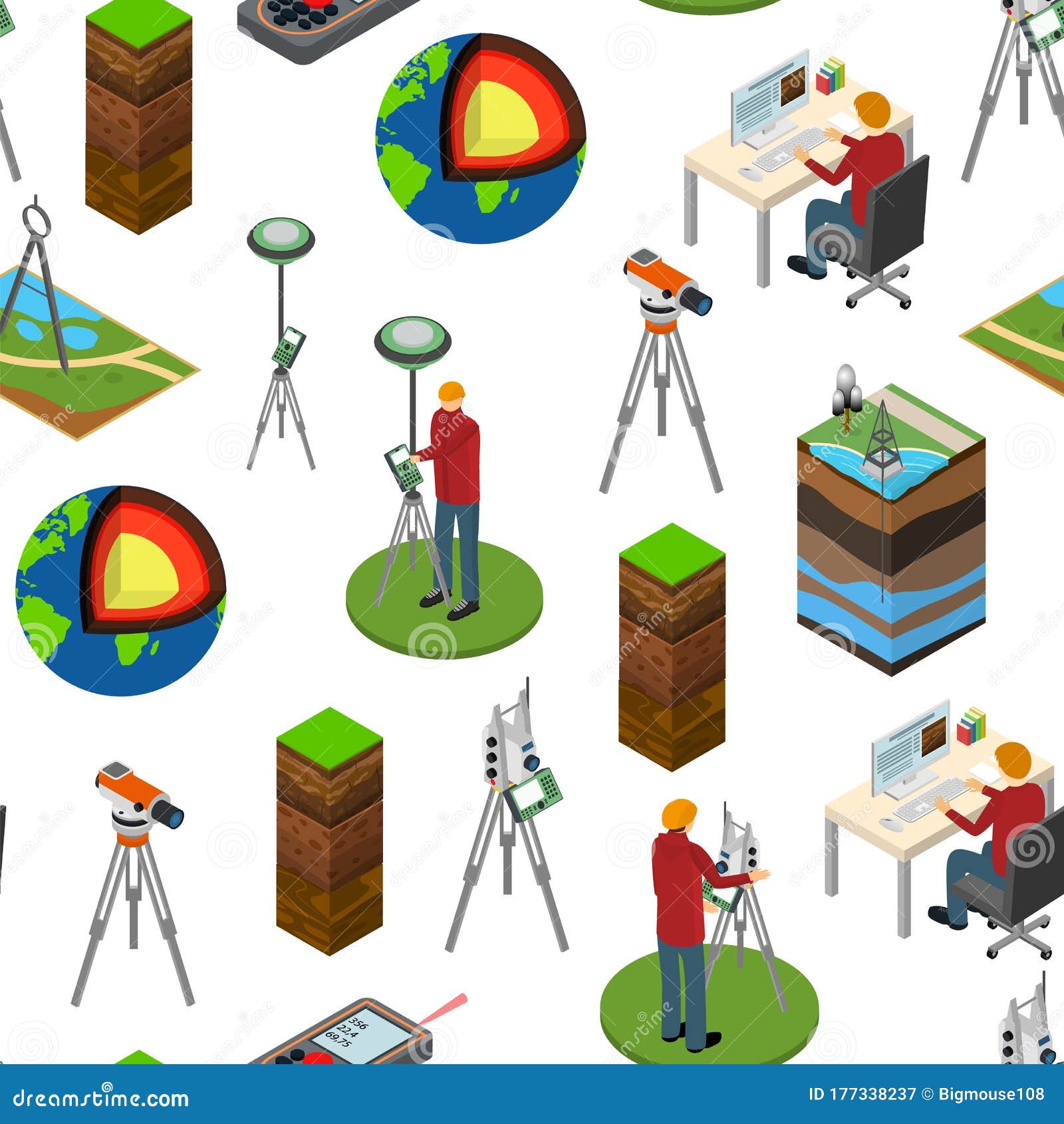 Earth Exploration Concept Seamless Pattern Background 3d Isometric View ...