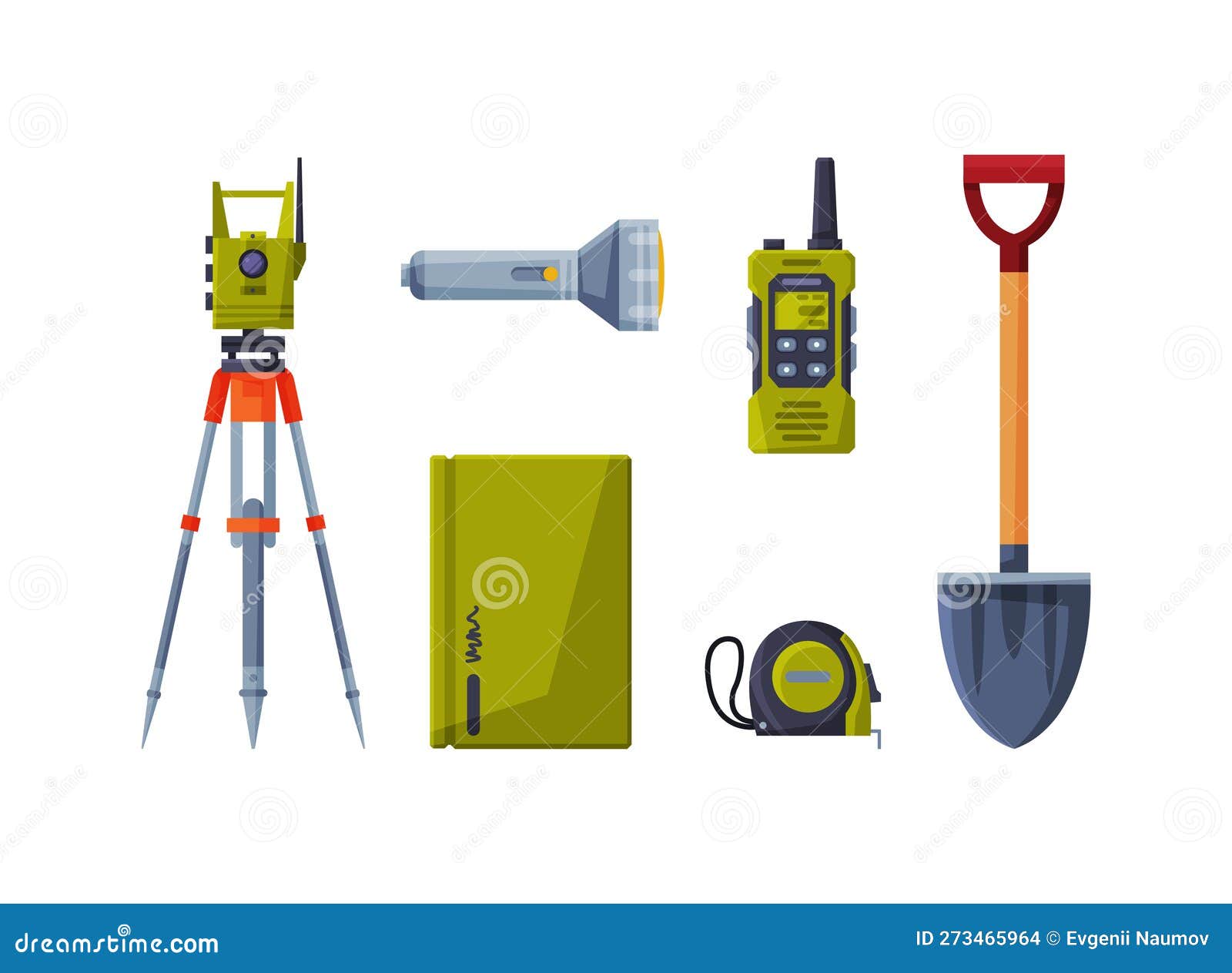 Earth Exploration and Geological Tools with Shovel, Notepad, Flashlight ...