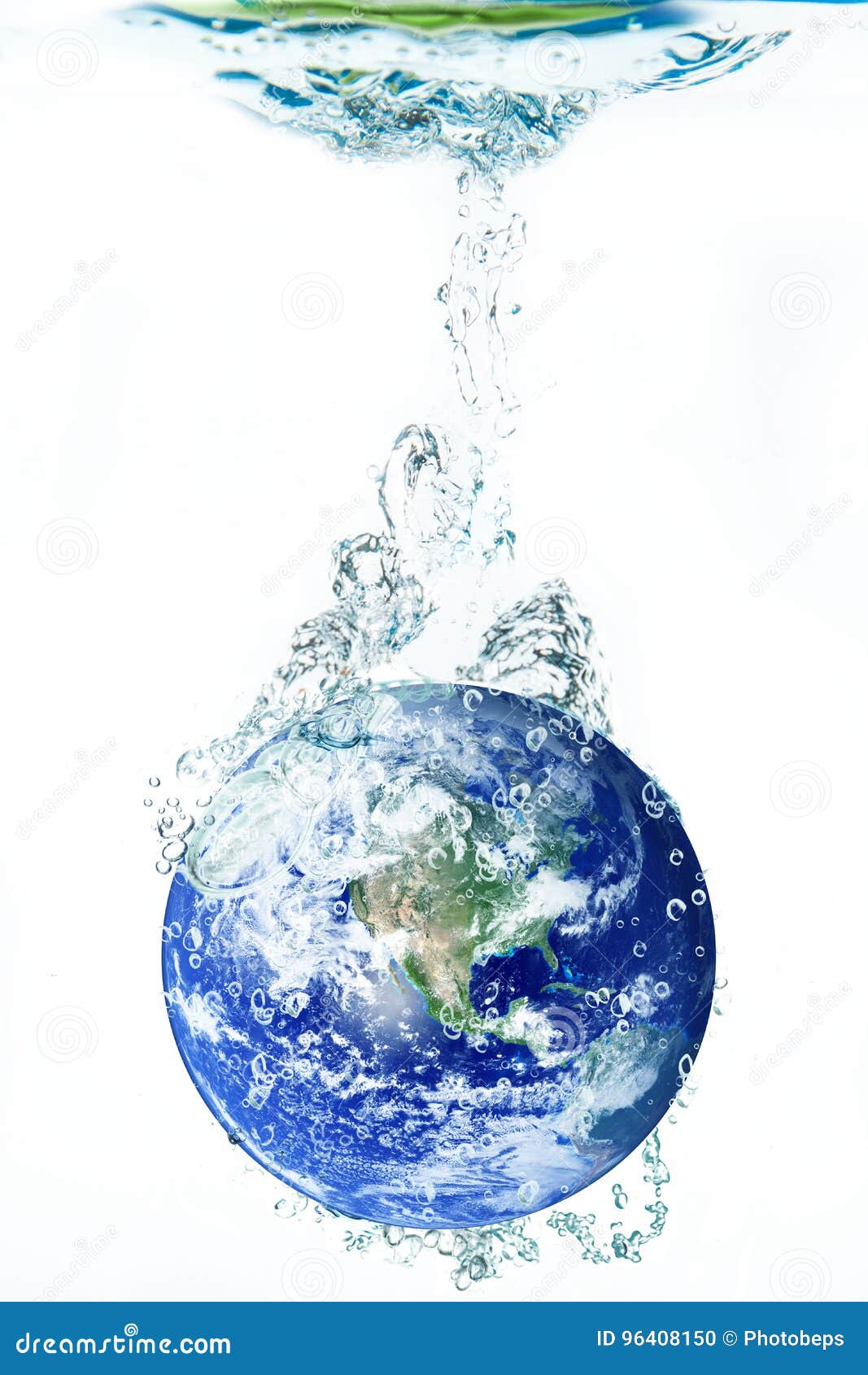 Earth falling in water stock photo. Image of planet, water - 96408150