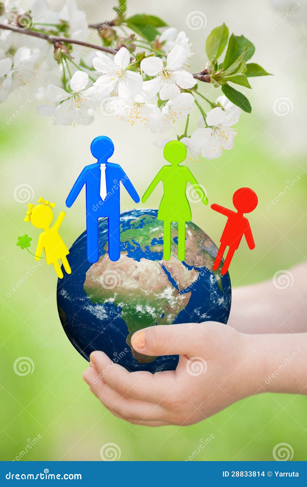 Earth with Family in Children`s Hands Stock Illustration - Illustration ...