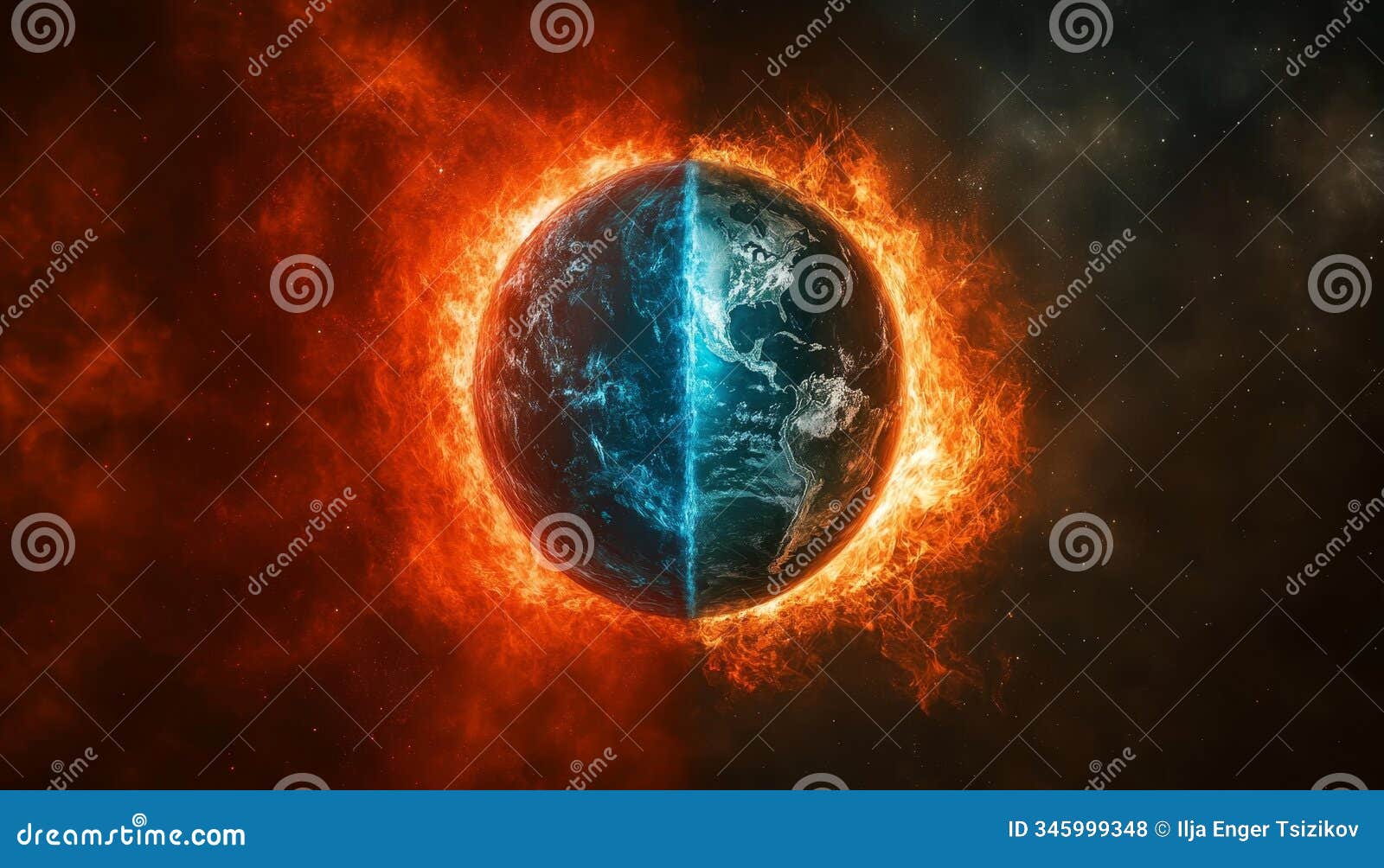 Earth on Fire Concept Showing Dramatic Impact of Global Warming Versus ...