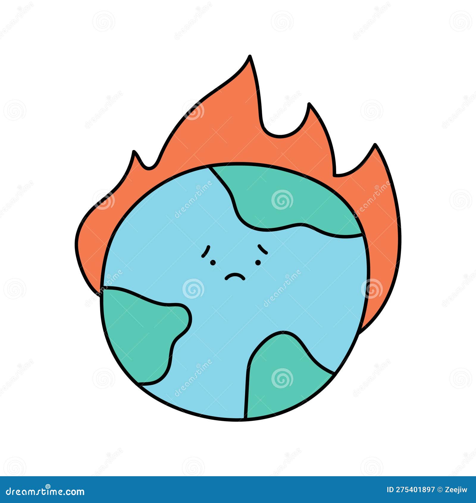Earth on Fire. Cute Cartoon Character Stock Vector - Illustration of ...