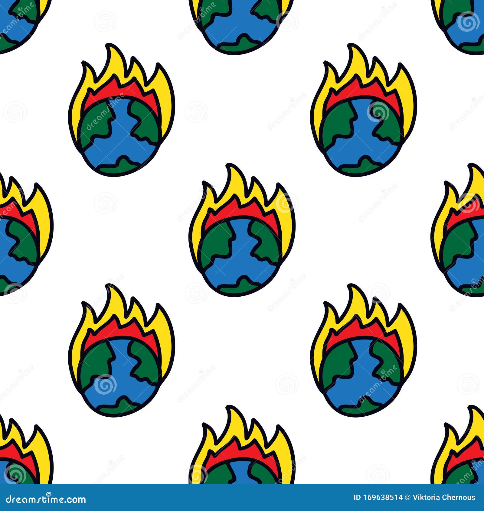 Earth on Fire Seamless Doodle Pattern, Vector Illustration Stock Vector ...