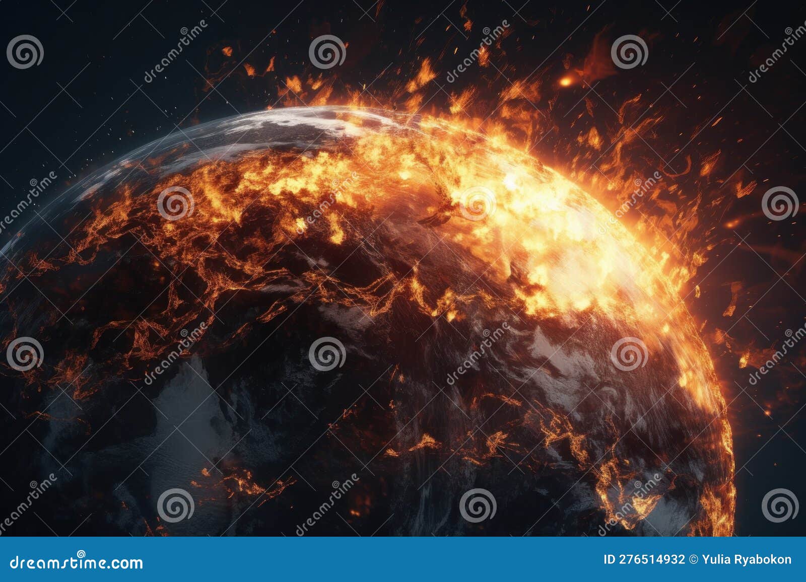 Fire In Space A Planet With A Fiery Ring Around It In Outer Space ...