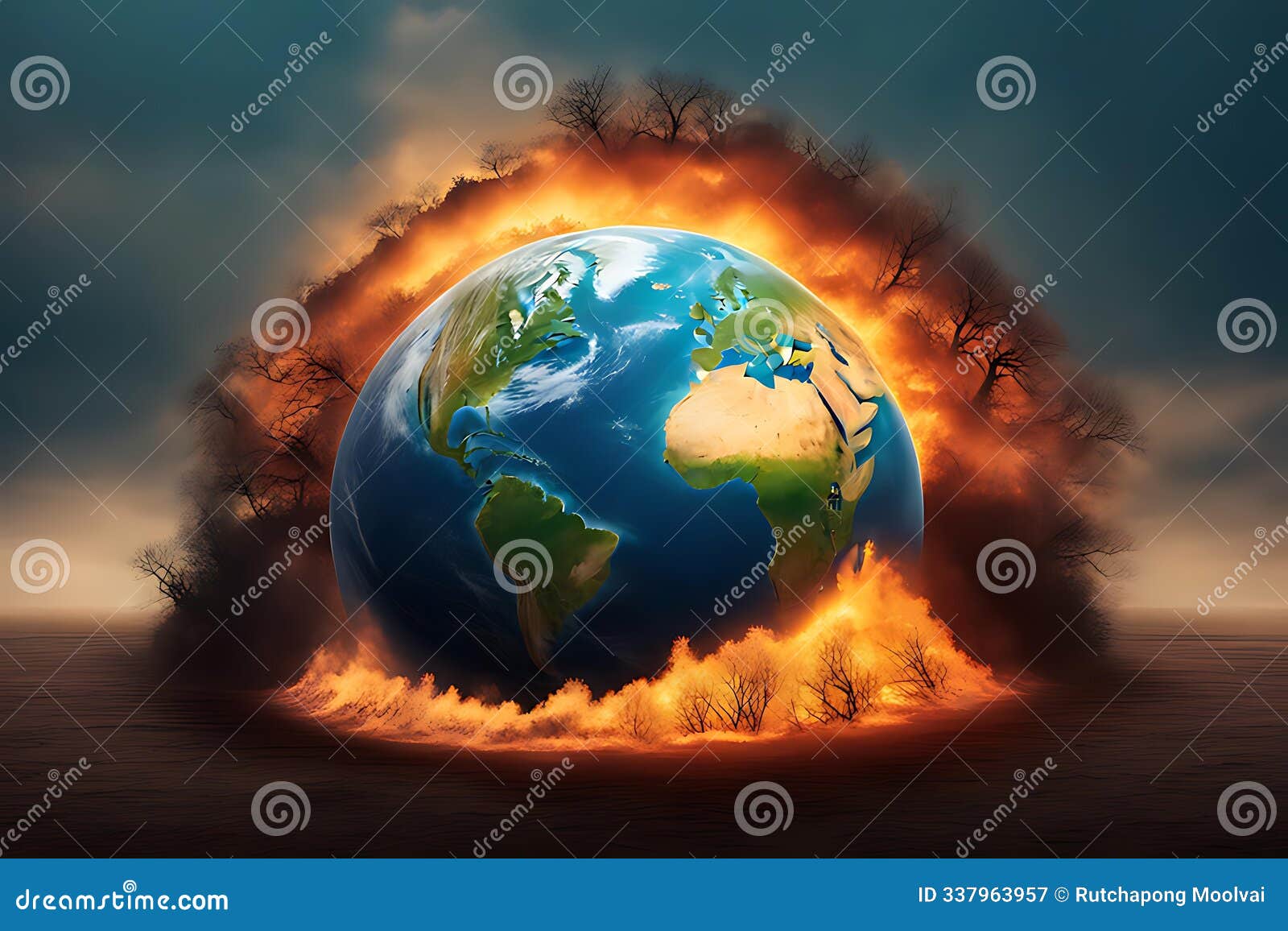Earth on Fire: a Stark Warning of Climate Change Stock Illustration ...